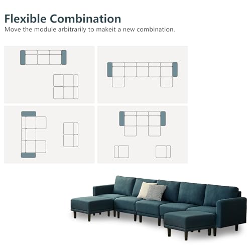 Cpintltr U Shaped Sectional Sofa Modern Convertible Modular Couch with Reversible Chaise Upholstered Linen 5-Seat Sofa Furniture Set with Ottomans for Living Room (Navy Blue,5+2)