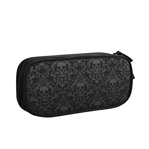 Gothic Halloween Skull Pencil Pen Case Large Capacity Organizer Stationery Bag with Zippers for Office(Black)