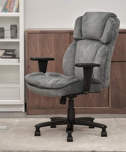 CLATINA Ergonomic Velvet Big Tall Executive Office Chair with Upholstered Swivel 400lbs High Capacity Adjustable Height Thick Padding Headrest and Armrest for Home (Grey)
