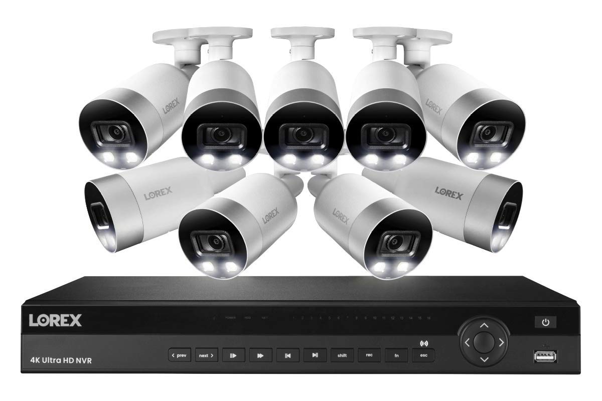 Lorex 4K Security Camera System,16-Channel 3TB NVR with 9 Indoor/Outdoor Wired IP POE Bullet Cameras with Active Deterrence, Motion Detection