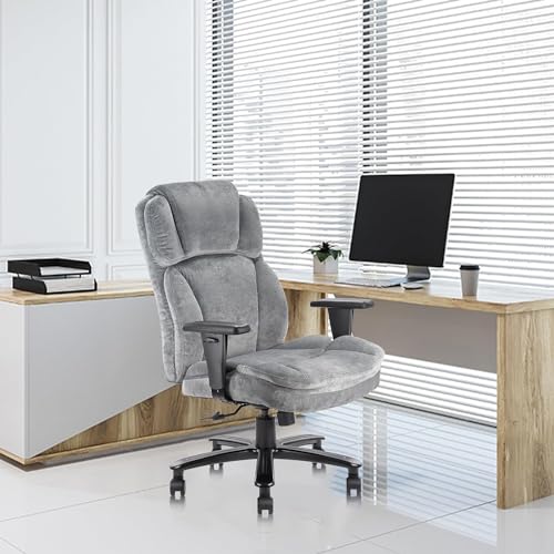CLATINA Ergonomic Velvet Big Tall Executive Office Chair with Upholstered Swivel 400lbs High Capacity Adjustable Height Thick Padding Headrest and Armrest for Home (Grey)