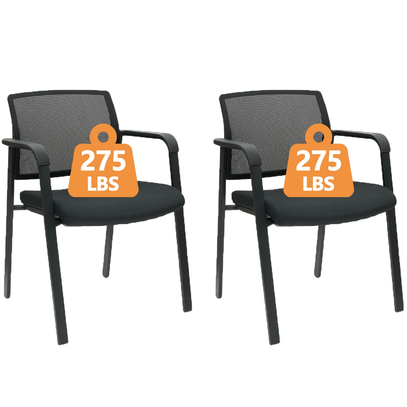 CLATINA Guest Reception Stacking Office Chairs with Arm, Mesh Back Waiting Room Chair with Upholstered Fabric Seat and Ergonomic Lumbar Support for Office Conference School Church, Black-2 Pack