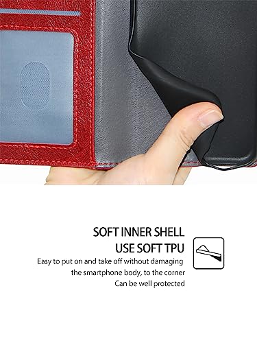 Arseaiy Case for VIVO V20 Flip Phone Case PU Leather Zipper Pocket Wallet Case Cover with Card Holder Kickstand Shell Red