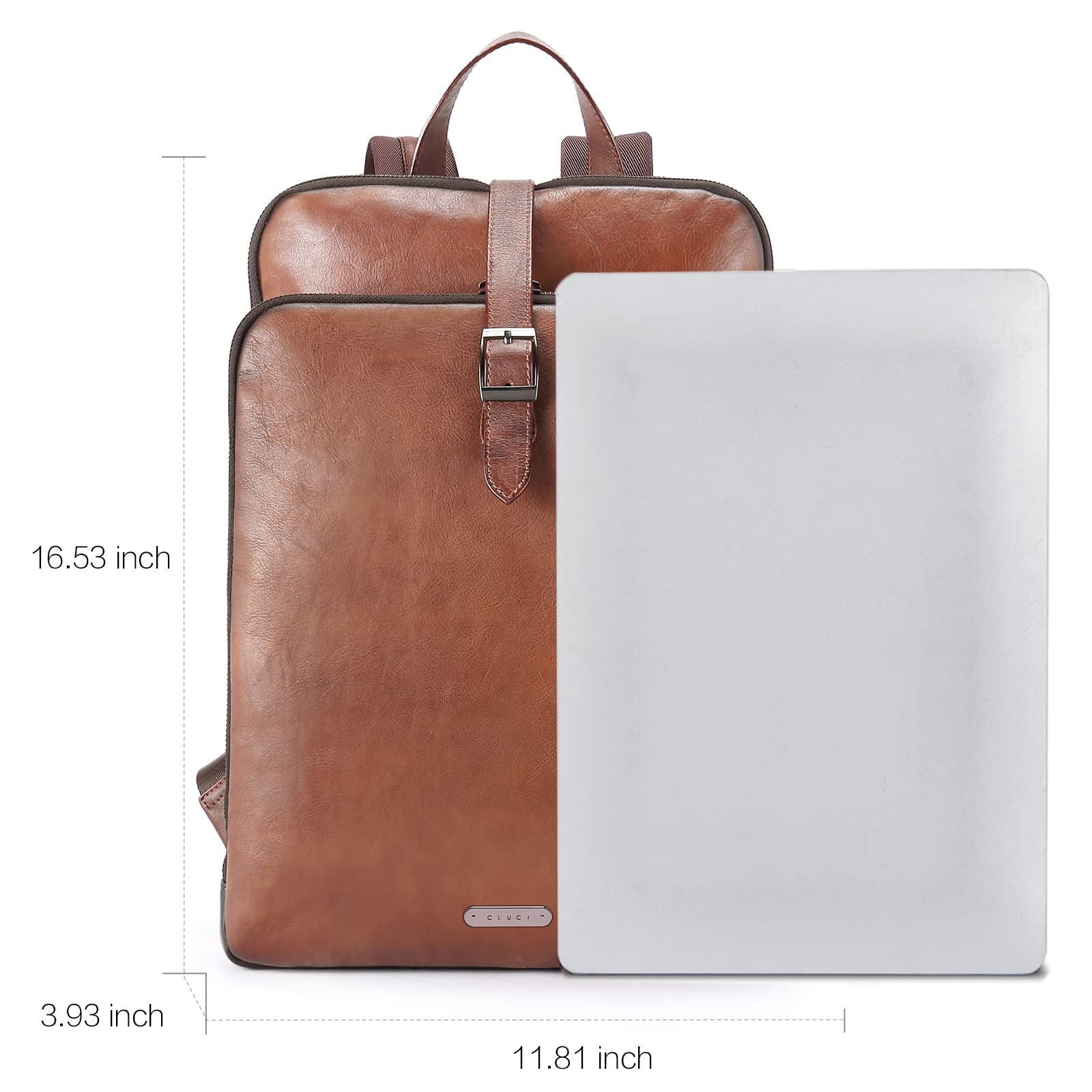 CLUCI Leather Backpack for Women 15.6 Inch Laptop Backpack Vegetable Tanned Full Grain Backpack Purse for Women Work Daypack Dark Brown