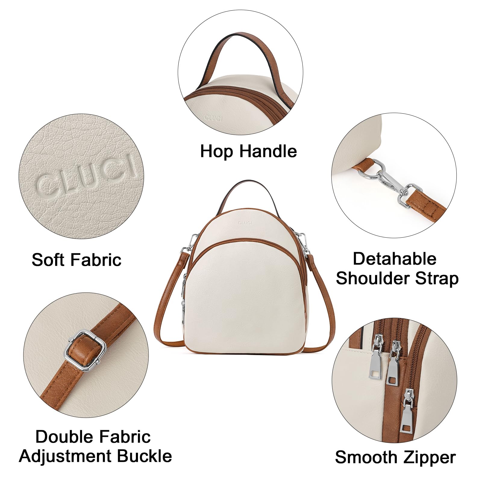 CLUCI Small Backpack for Women Leather Backpack Travel Backpack Purse Lady Fashion Mini Bookbag Convertible Handbags