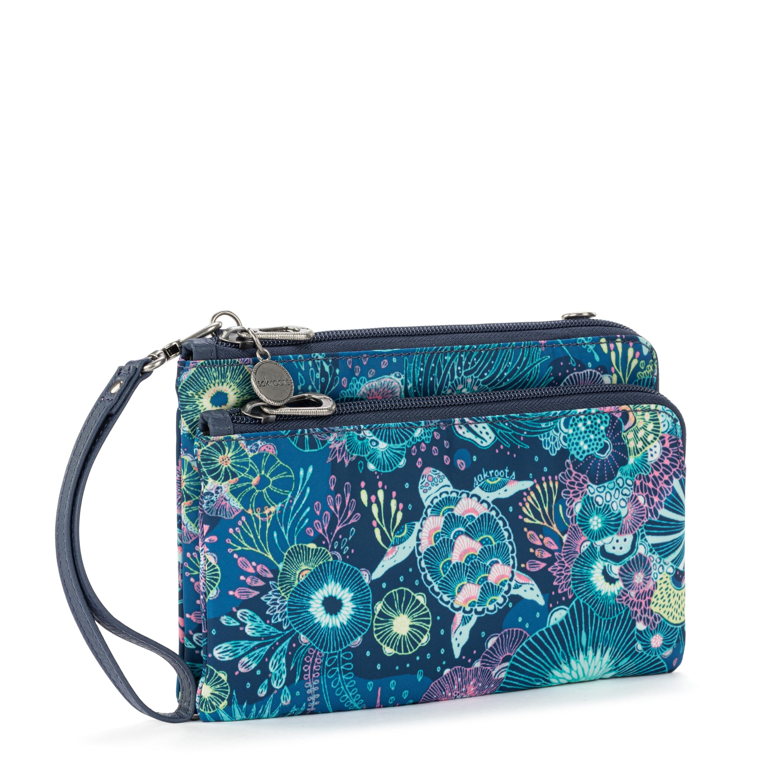Sakroots Cambria Smartphone Crossbody in Eco Twill, Removable Crossbody Strap, Royal Blue Seascape