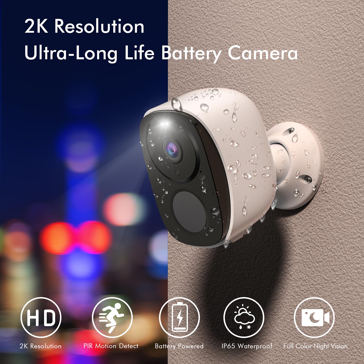 Menggood Security Cameras Wireless Outdoor (2 Pack), 2K Battery Powered Outdoor Camera AI Motion Detection, Spotlight Siren Alarm, Color Night Vision, 2-Way Audio, No Monthly Fee, Works with Alexa
