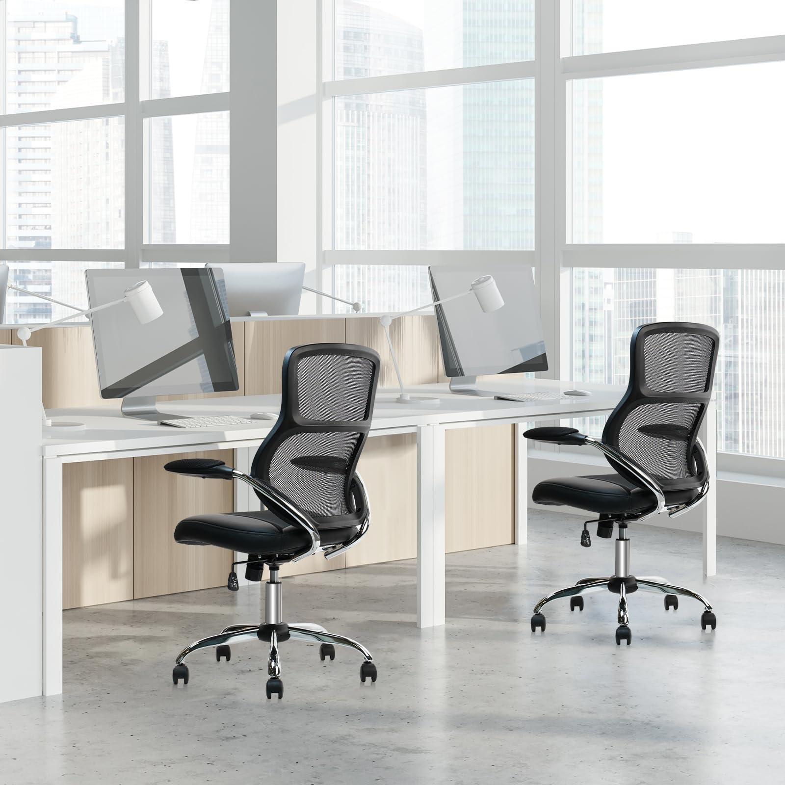 CLATINA Office Mesh Chair Ergonomic Rolling Computer Desk Chair with Flip-up Padded Armrest and Adjustable Height for Home or Office Conference Room (Black)