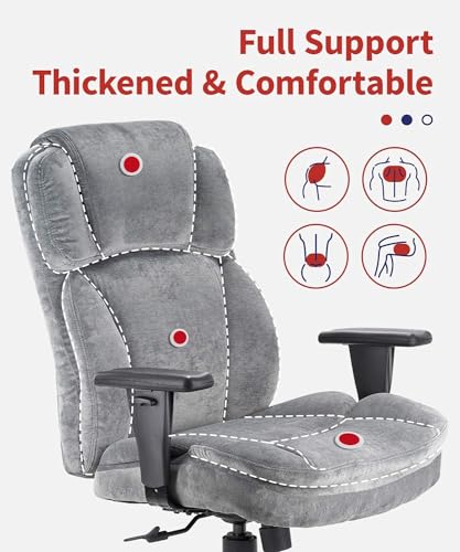 CLATINA Ergonomic Velvet Big Tall Executive Office Chair with Upholstered Swivel 400lbs High Capacity Adjustable Height Thick Padding Headrest and Armrest for Home (Grey)