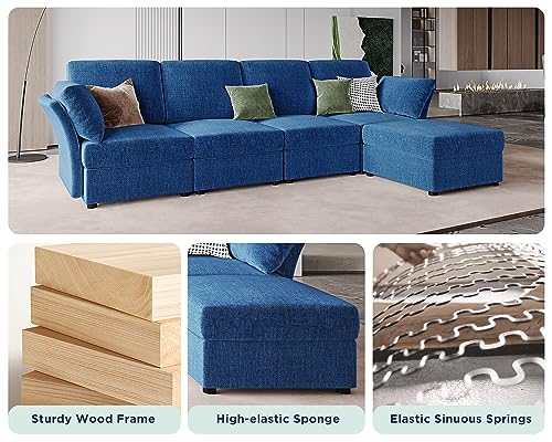 VanAcc Modular Sectional Sofa, Sectional Couch, 9 Seats Sofa- U Shaped sectional with Ottomans, Reversible Sofa Couch for Living Room, Blue Linen