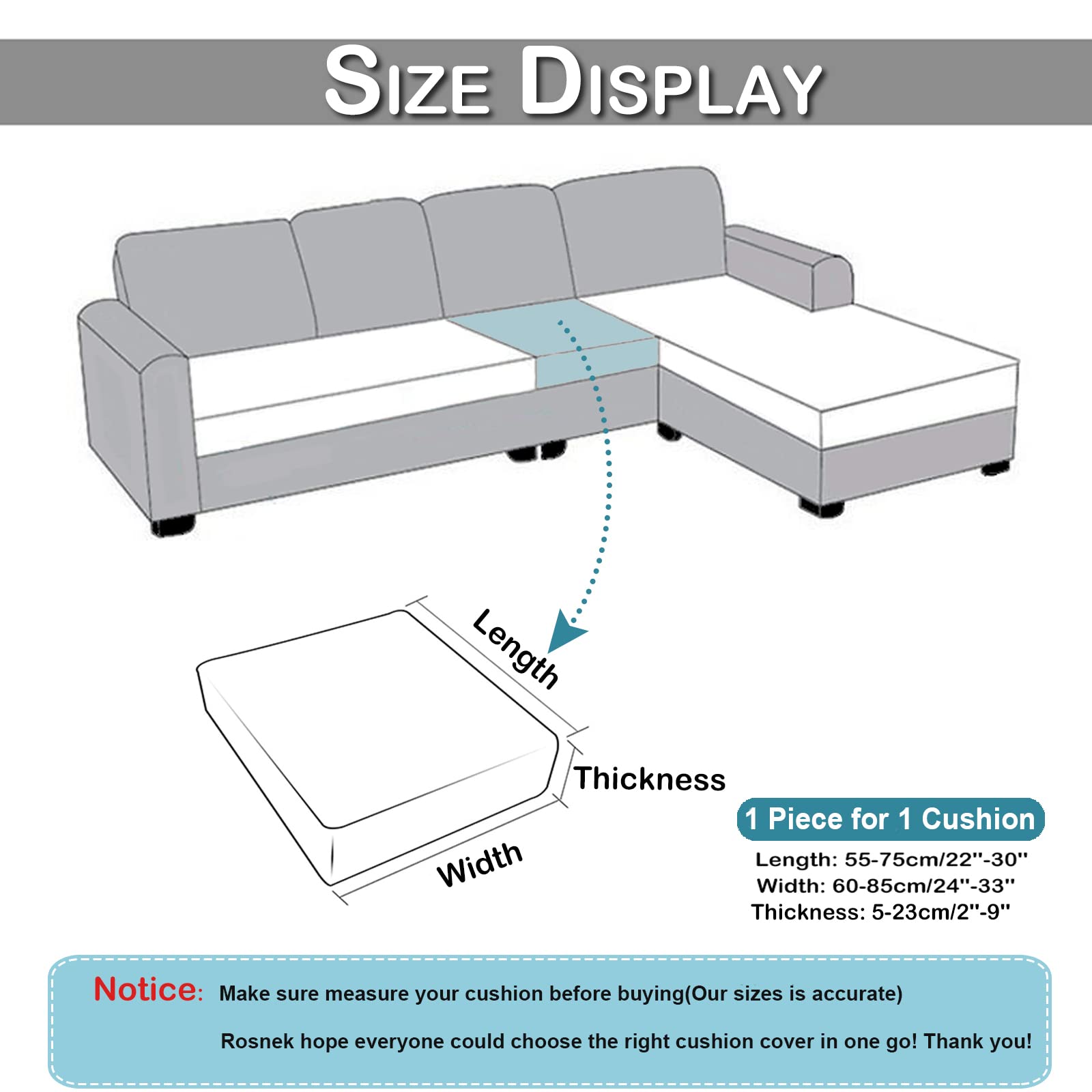 Rosnek Couch Cushion Covers Stretch for Individual Sofa Cushion,Soft Velvet U Shaped Sectional Couch Covers Sofa Slipcover for Seat Cushion Replacement,Small