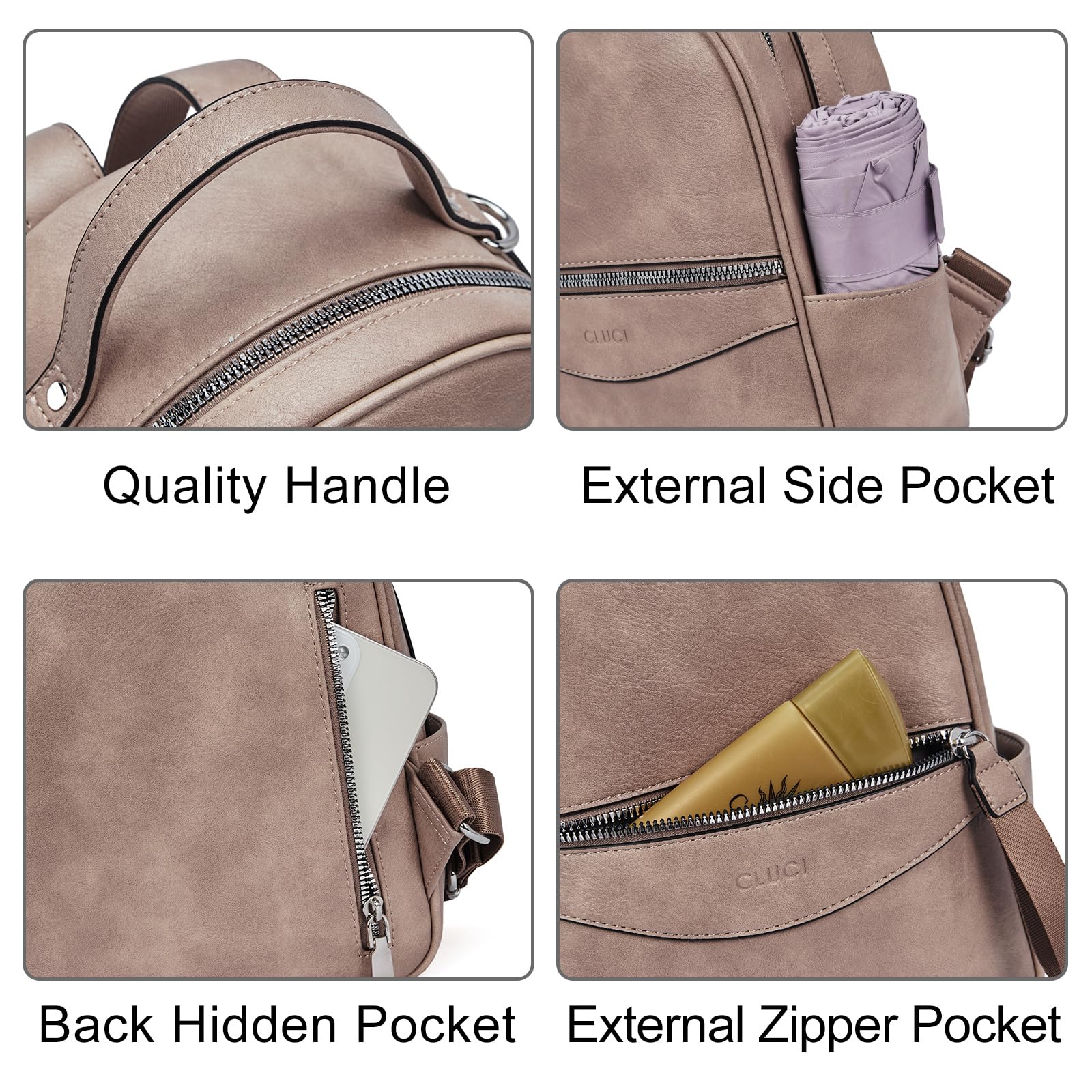 CLUCI Mini Backpack Purse for Women Fashion Leather Small Backpacks Ladies Shoulder Backpack Convertible Handbags Light Brown