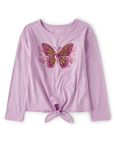The Children's Place,Long Sleeve Knit Tie Front Top,Lilac DUST,Medium (7/8)