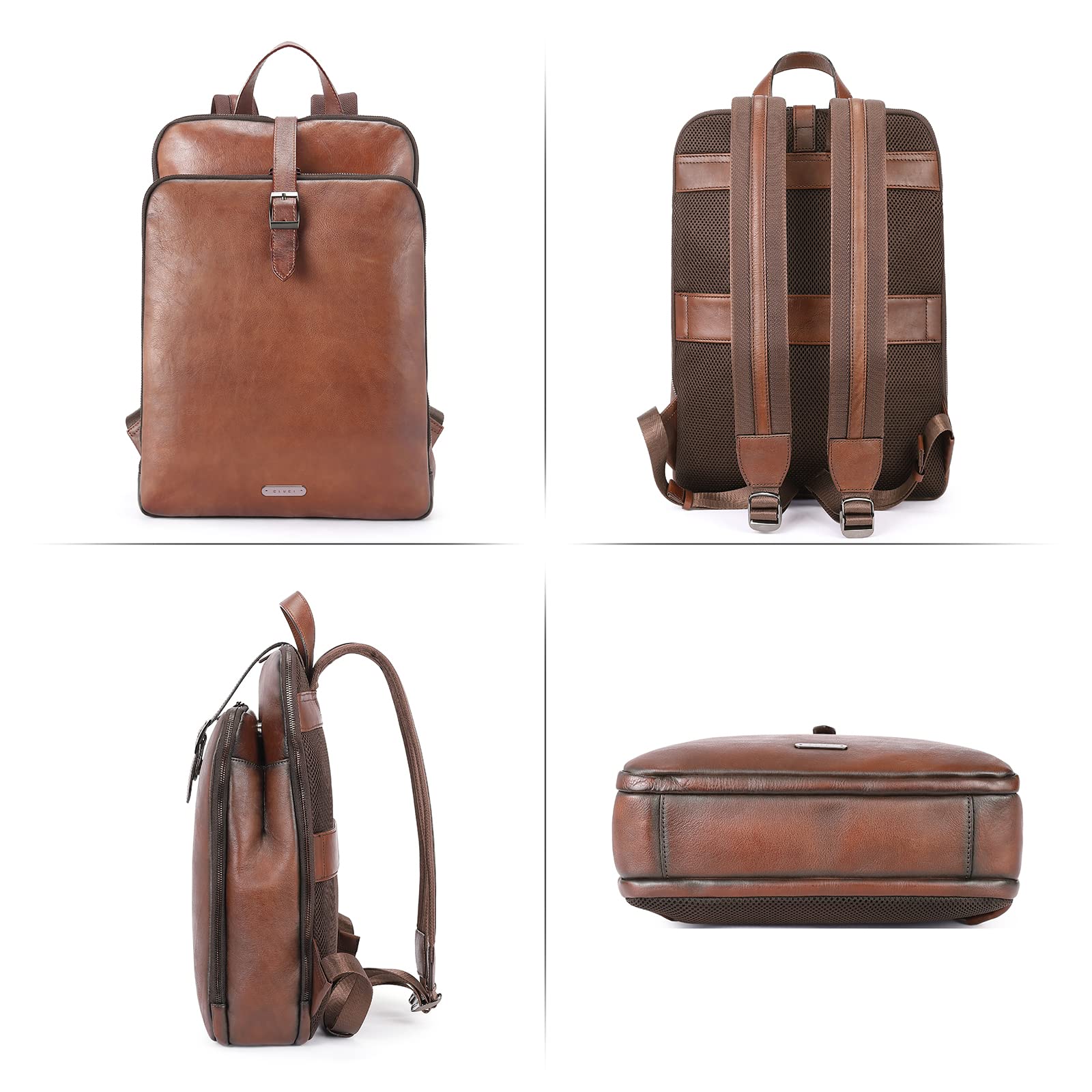 CLUCI Leather Backpack for Women 15.6 Inch Laptop Backpack Vegetable Tanned Full Grain Backpack Purse for Women Work Daypack Dark Brown