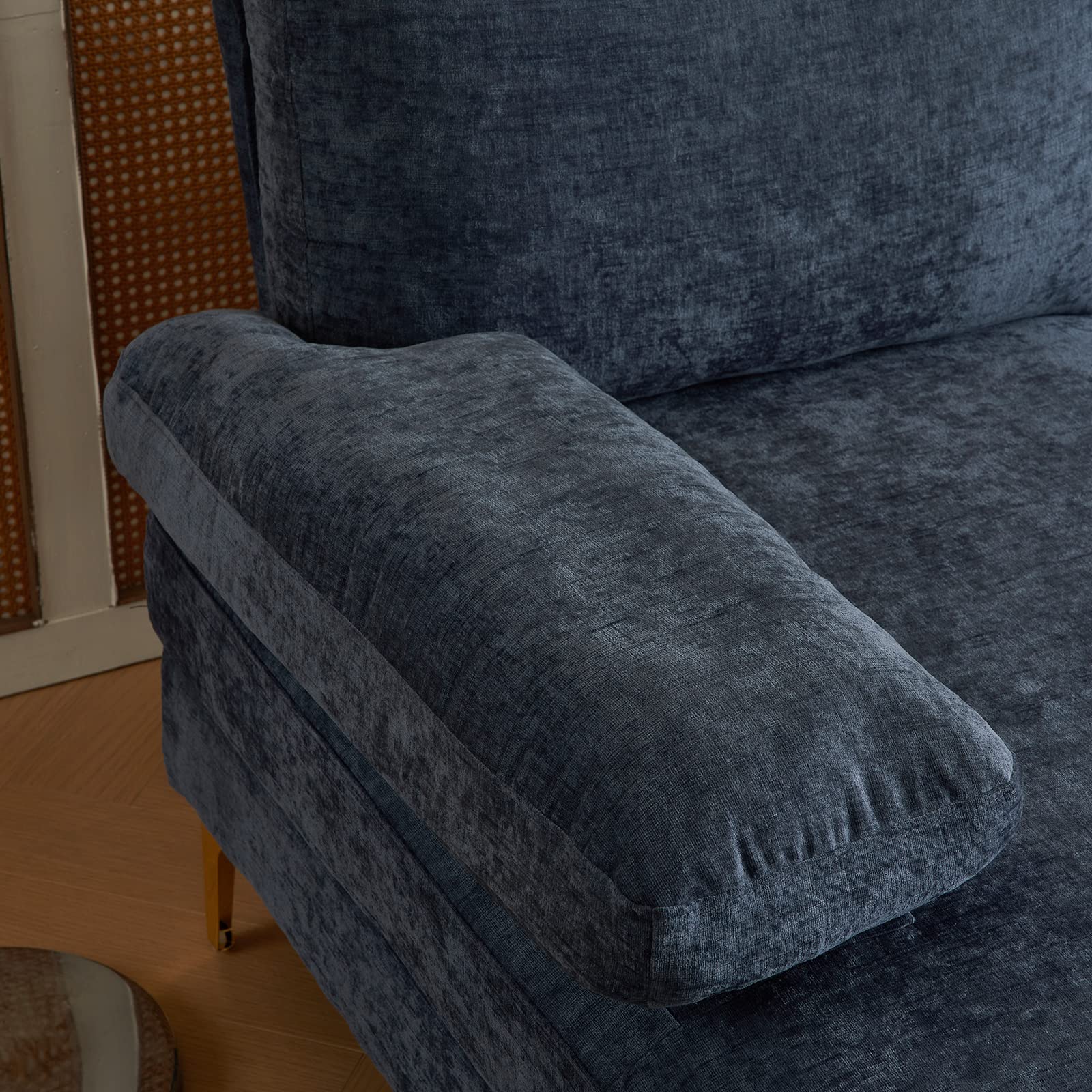 Karl home Convertible Sectional Sofa 110" U-Shape Sofa Couch 4-Seat Couch with Chaise ChenilleFabric Upholstered for Living Room, Apartment, Office, Grey-Blue