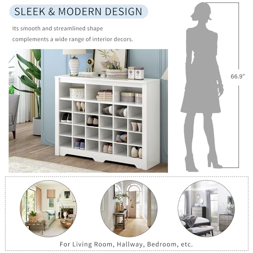 Goohome Sleek Design 24 Shoe Cubby Console, Modern 5-Tier Storage Shoe Cabinet with Curved Base, Versatile Sideboard for Hallway, Bedroom, Living Room, Space-Saving