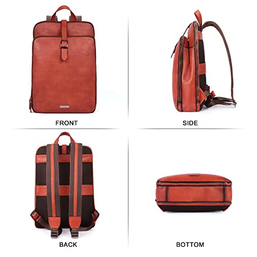 CLUCI Womens Backpack Purse Genuine Leather 15.6 Inch Laptop Backpack Vintage Travel Casual Daypack Reddish Brown
