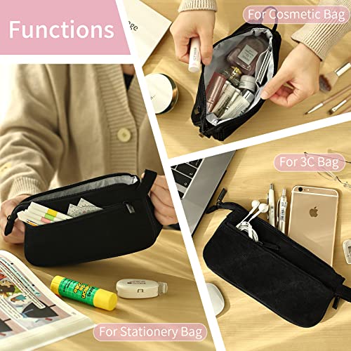 EASTHILL Small Pencil Case Multifunction Pen Bag Pouch Box Organizer Cases School Supplies for Girls Adults-Black