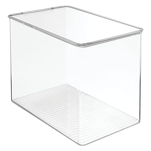 mDesign Tall Plastic Stackable Art and Craft, Sewing, Crochet Storage Container Bin with Hinged Lid - Compact Organizer and Holder for Thread, Beads, Ribbon, Glitter, Yarn, Clay - Clear