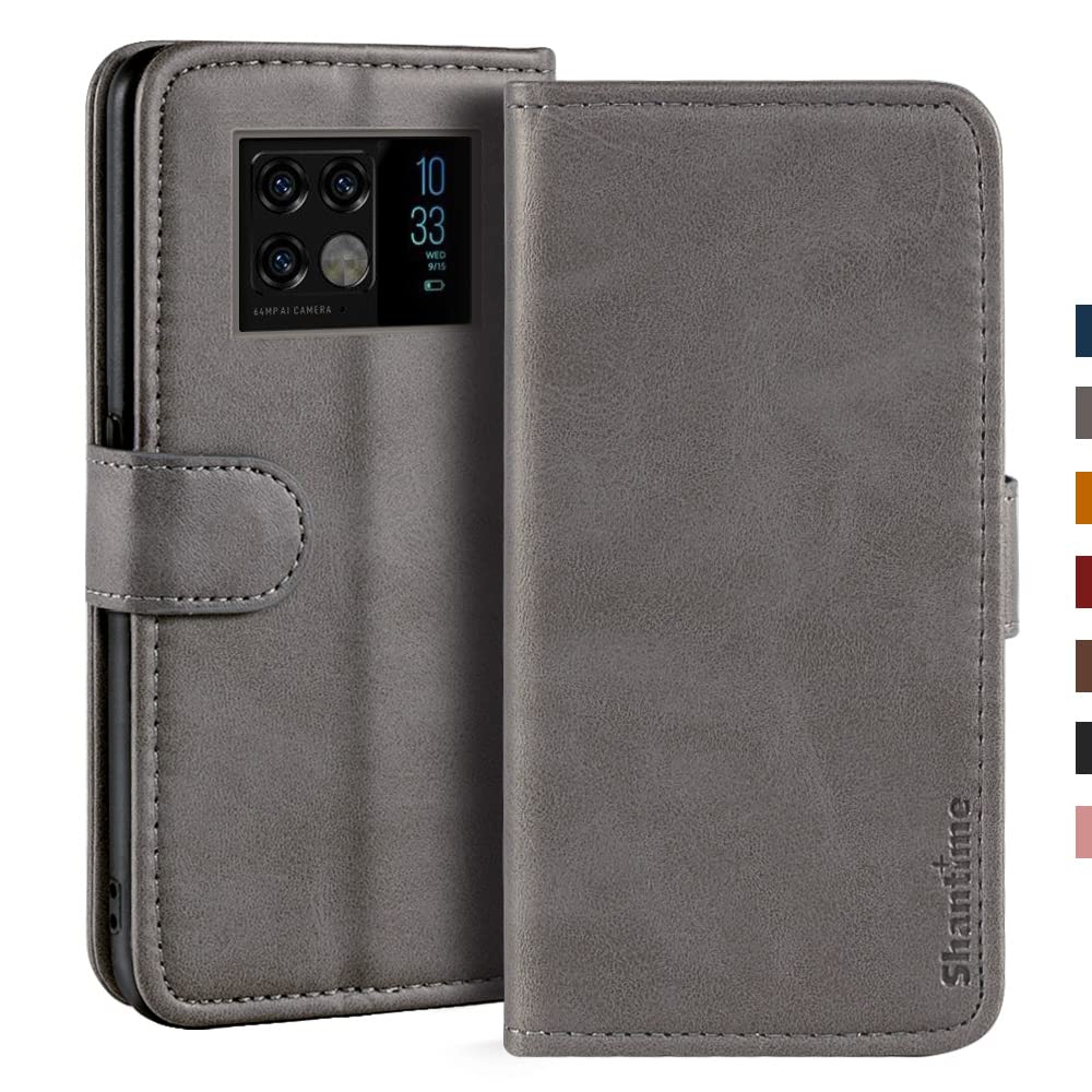 Shantime for Doogee V20 Pro Case, Leather Wallet Case with Cash & Card Slots Soft TPU Back Cover Magnet Flip Case for Doogee V20 Pro (6.43β) Grey
