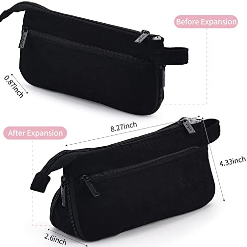 EASTHILL Small Pencil Case Multifunction Pen Bag Pouch Box Organizer Cases School Supplies for Girls Adults-Black