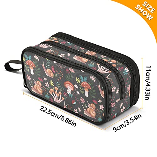 Sletend Pencil Case Big Capacity Snail Mushroom Palm Leaves Handheld 3 Compartments Pencil Pouch Portable Large Storage Canvas Pencil Bag for Boys Girls Adults Students
