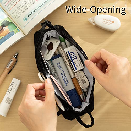 EASTHILL Small Pencil Case Multifunction Pen Bag Pouch Box Organizer Cases School Supplies for Girls Adults-Black