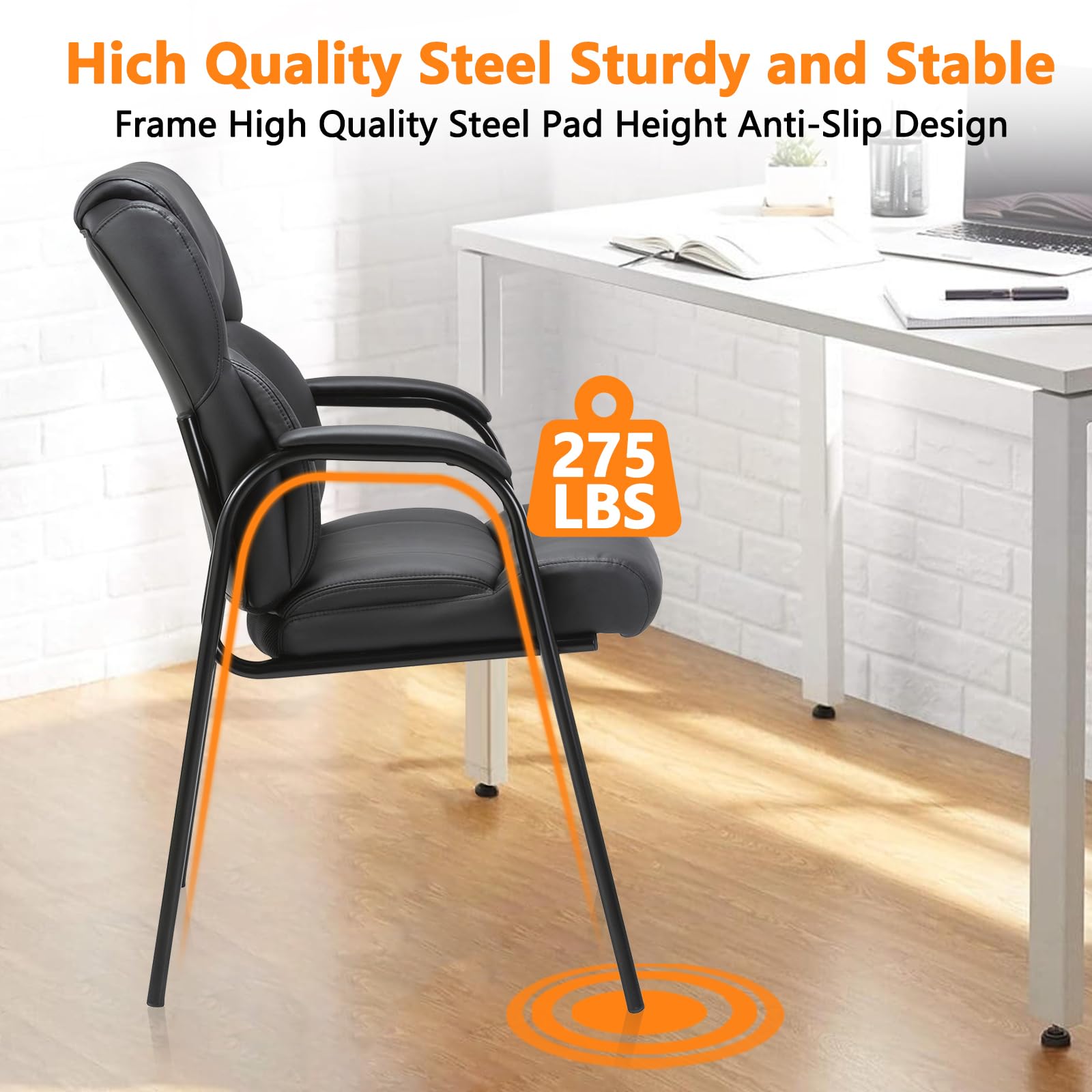 CLATINA Leather Guest Chair with Padded Arm Rest for Reception Meeting Conference and Waiting Room Side Office Home Black 2 Pack