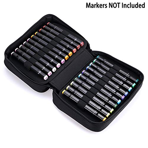 BTSKY Double-Ended Art Marker Carrying Case Organizer for Lipsticks-40 Slots Canvas Zippered Markers Storage(Black)
