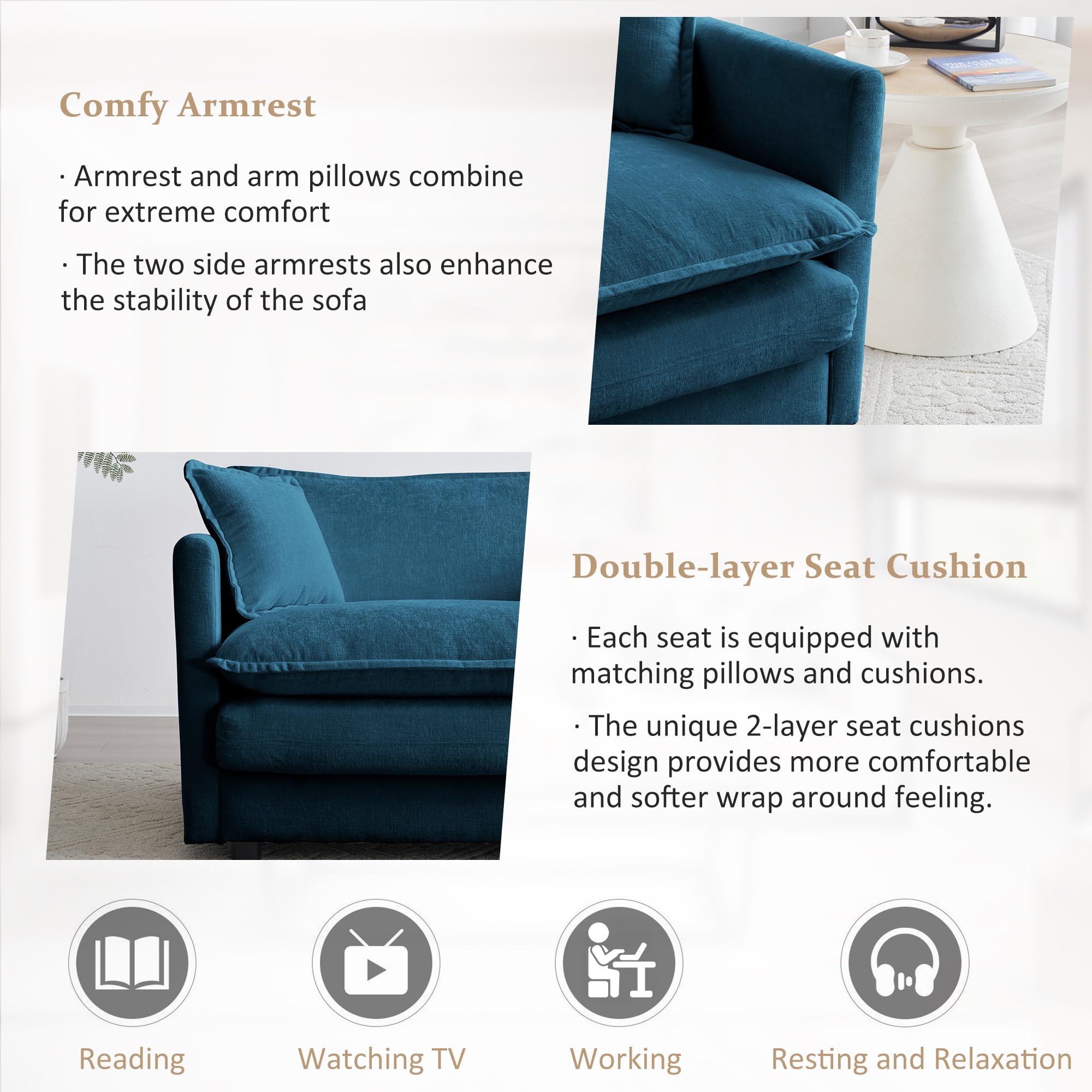Suheww 111.5" Oversized U-Shaped Modular Sectional Sofa Couch for Living Room, Modern Soft Chenille Large Cloud Couch, Comfy Deep Seat with Chaise & Movable Ottoman (Blue, U-Shaped 3 Seat)