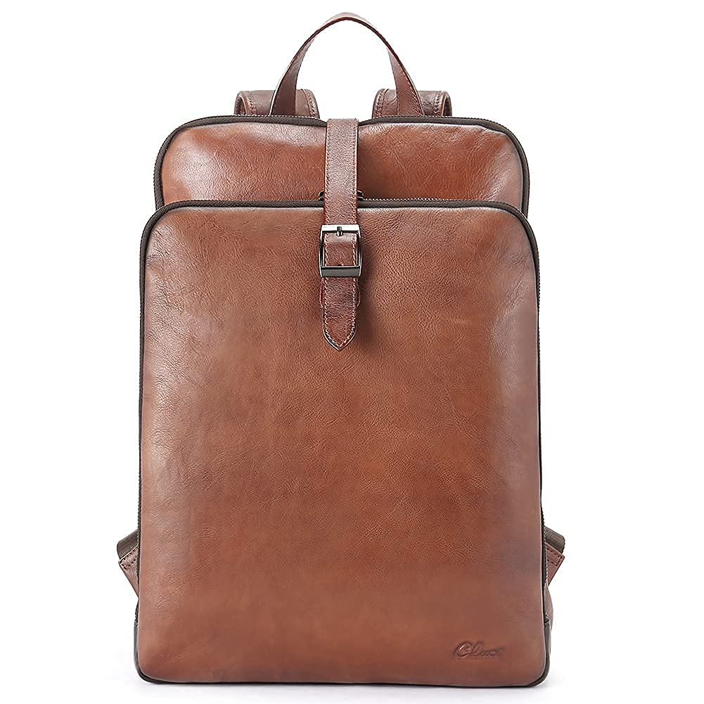 CLUCI Leather Backpack for Women 15.6 Inch Laptop Backpack Vegetable Tanned Full Grain Backpack Purse for Women Work Daypack Dark Brown
