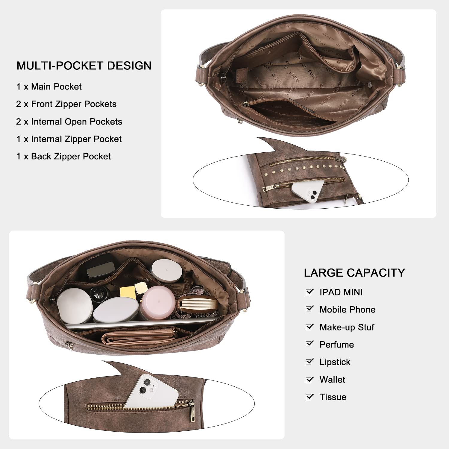 CLUCI Leather Backpack Purse for Women Crossbody Bags Purses for Women, Leather Messenger Tassel Bag