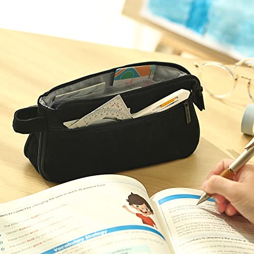 EASTHILL Small Pencil Case Multifunction Pen Bag Pouch Box Organizer Cases School Supplies for Girls Adults-Black