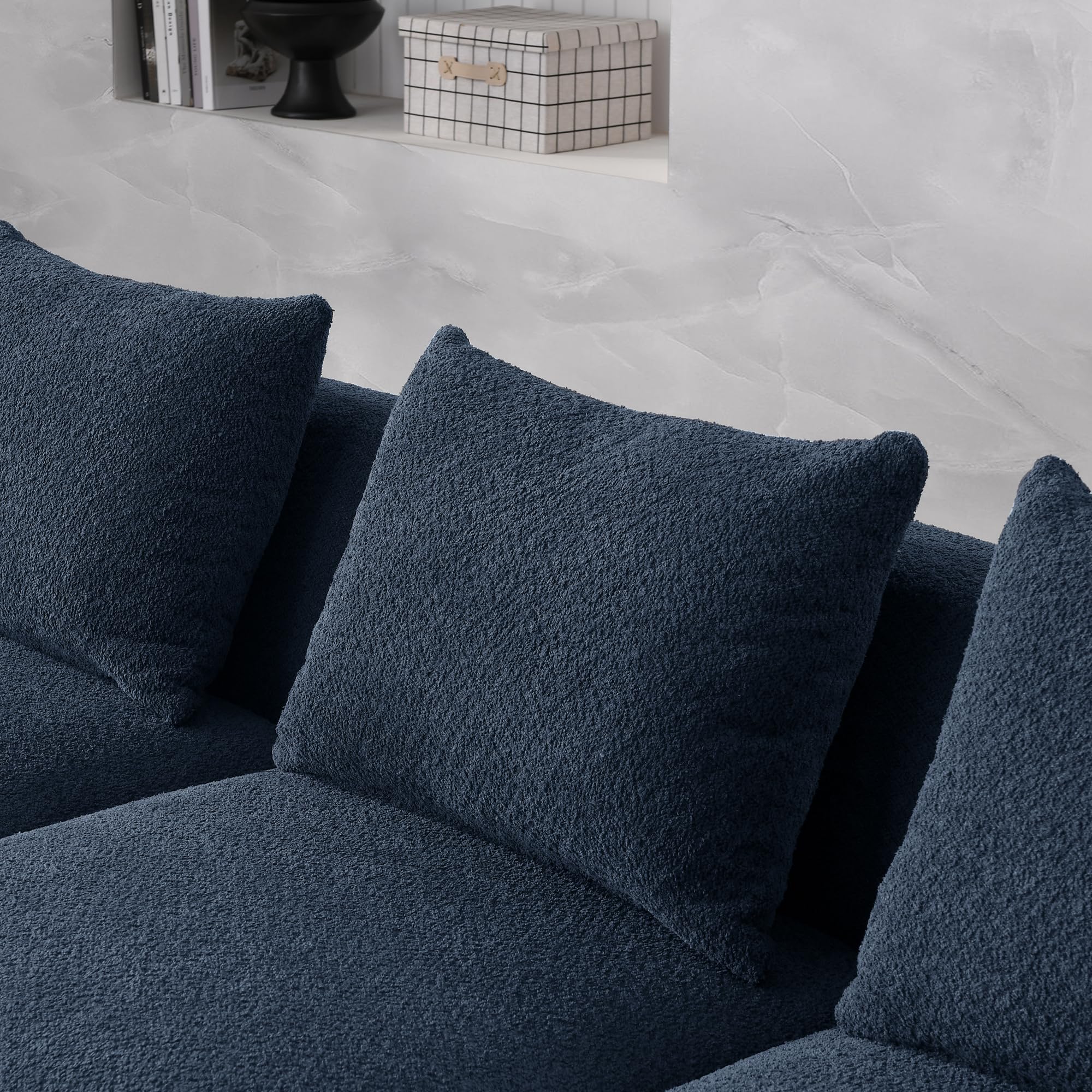GNIXUU Modular Sectional Sofa, Modern Minimalist Boucle Fabric U-Shaped Sectional Couch, Comfy Double Chaise Lounge 4 seat Couch Set with Pillows for Living Room, Office, Apartment，117Inch(Blue)