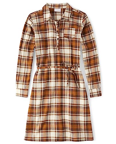 The Children's Place,Fall Plaid Long Sleeve Dress,HAY Stack,XLarge WMNS