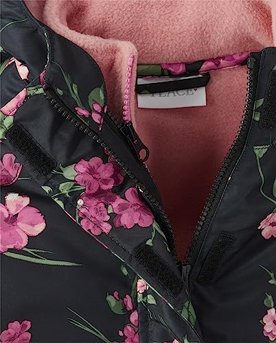 The Children's Place,Heavy 3 in 1 Winter Jacket, Wind-Resistant Water-Resistant Shell, Fleece Inner,Kelly Floral_Black | LOTUS FLOWER,Large (10/12)