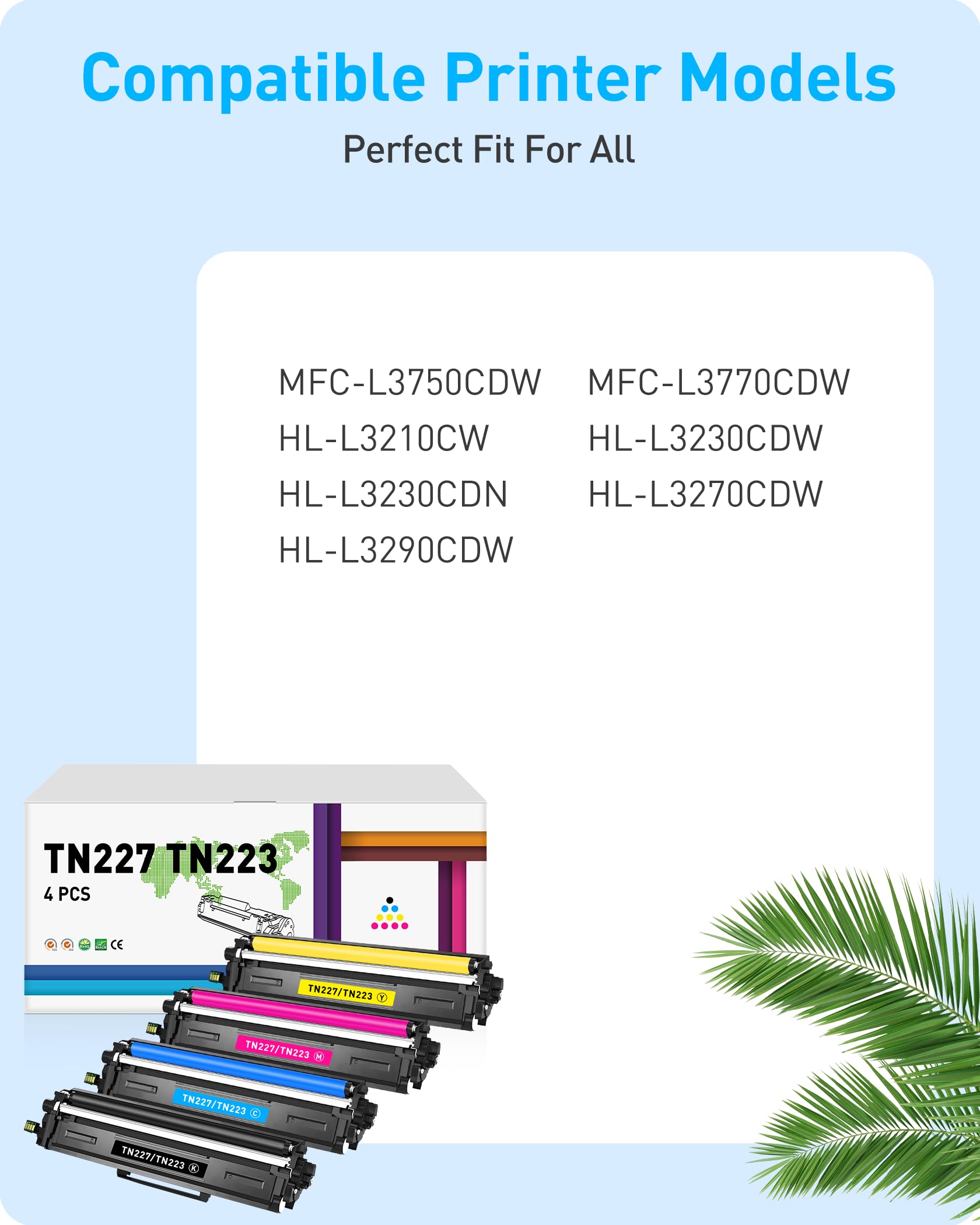 MasaiMara Compatible Toner Cartridge Replacement for Brother TN227 TN-227 TN227BK TN227C TN227M TN227Y High Yield Compatible with HL-L3290CDW HL-L3210CW MFC-L3750CDW MFC-L3710CW Printer (4 Pack)