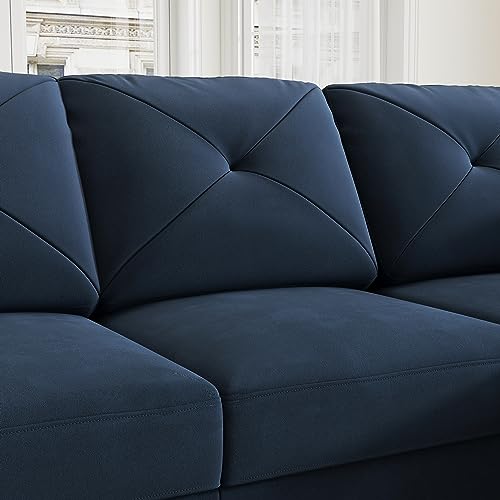 HONBAY Velvet Sectional Sofa with Chaise U Shaped Sectional Couch 4 Seat Sofa for Living Room, Dark Blue