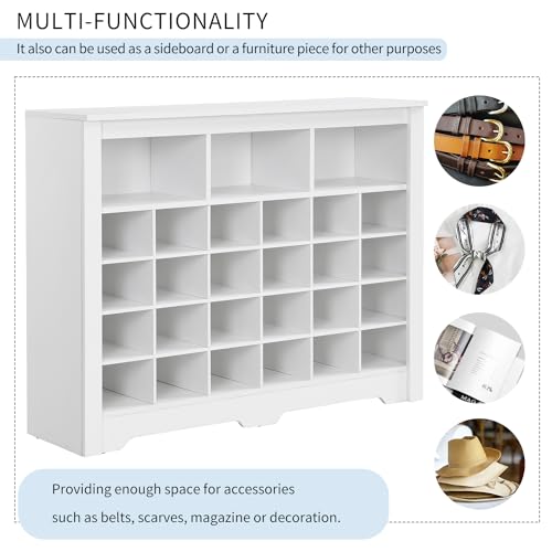 Goohome Sleek Design 24 Shoe Cubby Console, Modern 5-Tier Storage Shoe Cabinet with Curved Base, Versatile Sideboard for Hallway, Bedroom, Living Room, Space-Saving