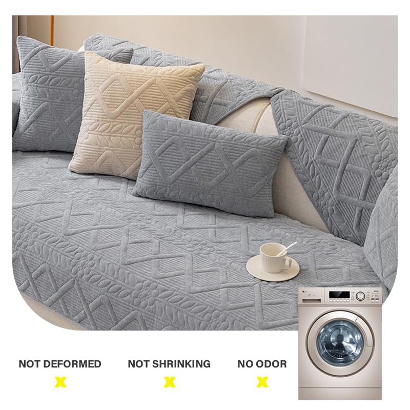 KCCRHIN Solid Color Sofa Cover 3 Cushion Chenille Couch Cover Sectional Thickened Non-Slip Sofa Slipcovers Modern Style Sofa Cushion Covers L/U Shape for Dogs Washable,Blue,70 * 70cm/27.6 * 27.6in