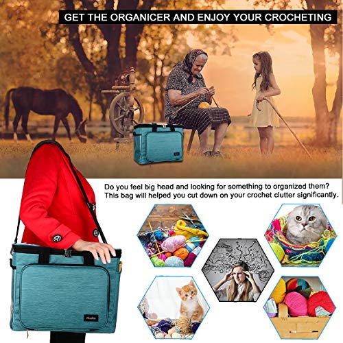 Hoshin Knitting Bag for Yarn Storage, High Capacity Yarn Totes Organizer with Inner Divider Portable for Carrying Project, Knitting Needles(up to 14β), Crochet Hooks, Skeins of Yarn (Green)