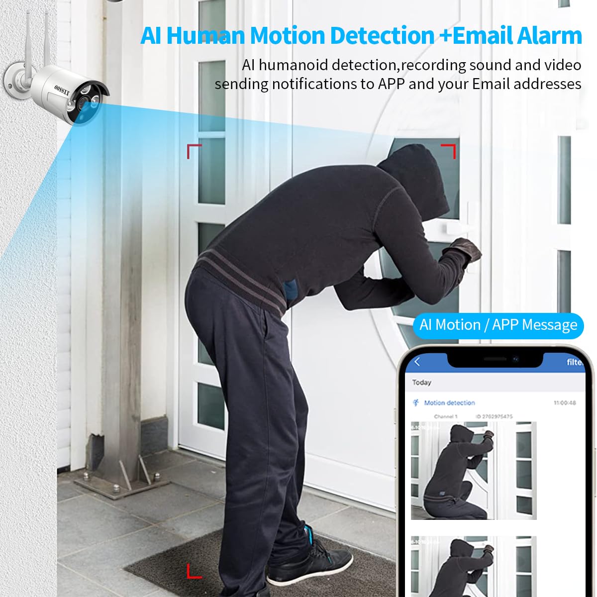 (Dual Antennas for Wi-Fi Enhanced) AI Human Detected 2K 3.0MP Wireless Security Camera System, Surveillance NVR Kits with 2TB Hard Drive, 4Pcs Outdoor WiFi Security Cameras, with Audio, Night Vision