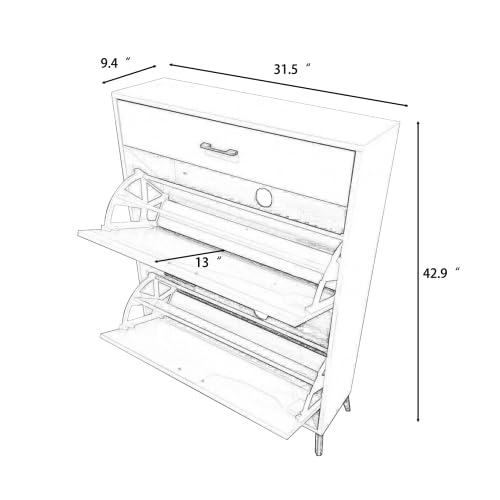 Wekity Shoe Cabinet, Space-Saving Shoe Storage Cabinet with 2 Flip Drawers (Red)
