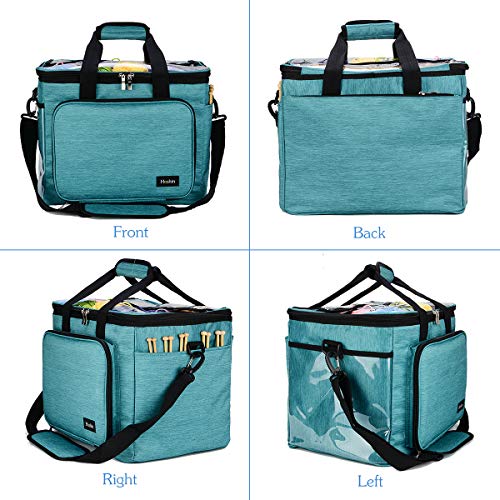 Hoshin Knitting Bag for Yarn Storage, High Capacity Yarn Totes Organizer with Inner Divider Portable for Carrying Project, Knitting Needles(up to 14β), Crochet Hooks, Skeins of Yarn (Green)