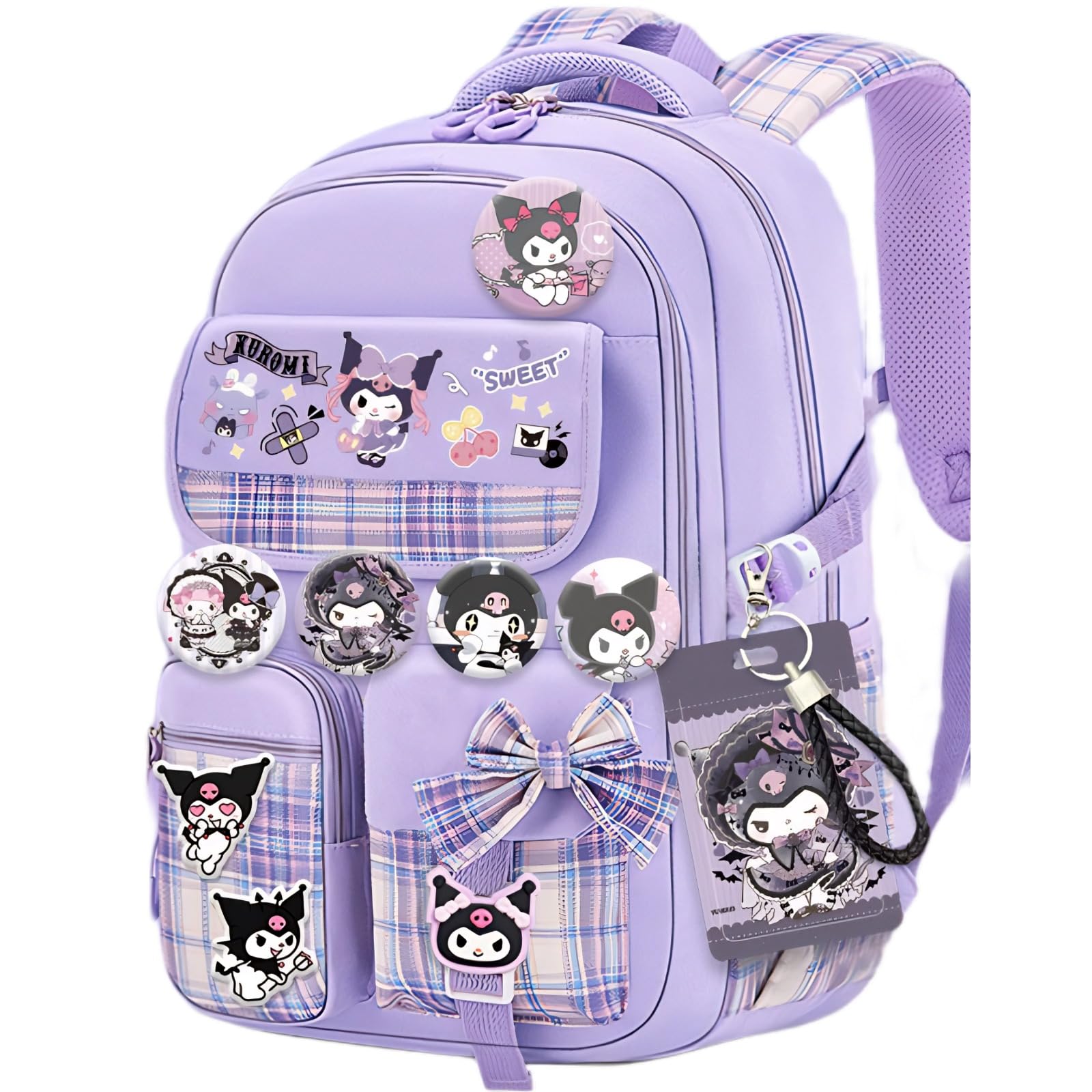 Kawaii Backpack with 18Pcs Accessories Anime Cartoon Anti-Theft Travel Aesthetic New Semester Gifts Bag with Cute Pin
