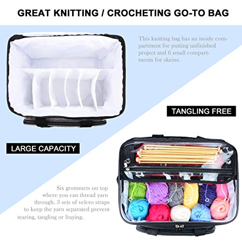 Hoshin Knitting Bag for Yarn Storage, High Capacity Yarn Totes Organizer with Inner Divider Portable for Carrying Project, Knitting Needles(up to 14β), Crochet Hooks, Skeins of Yarn (Green)