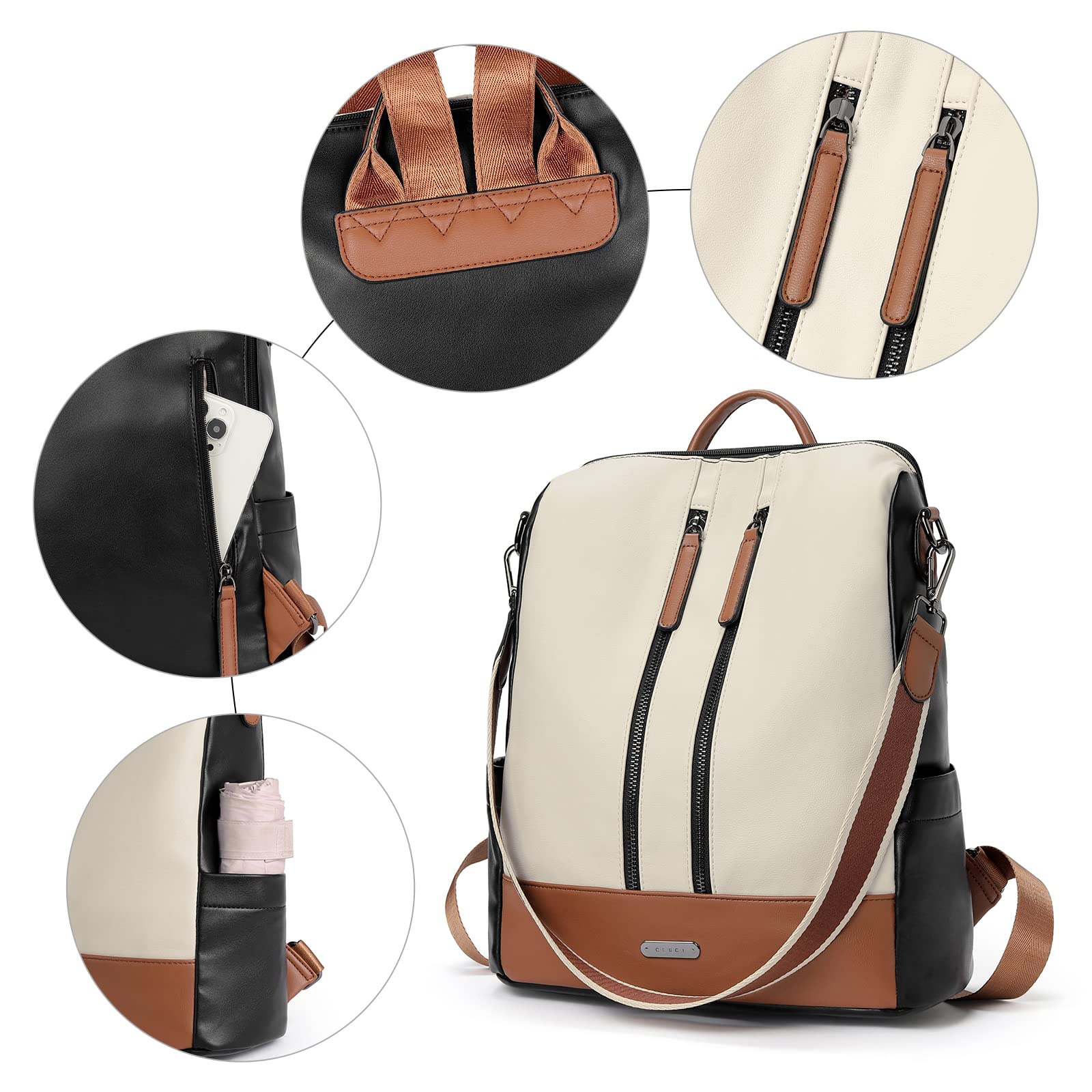 CLUCI Leather Backpack Purse for Women Crossbody Bags Purses for Women, Leather Messenger Tassel Bag