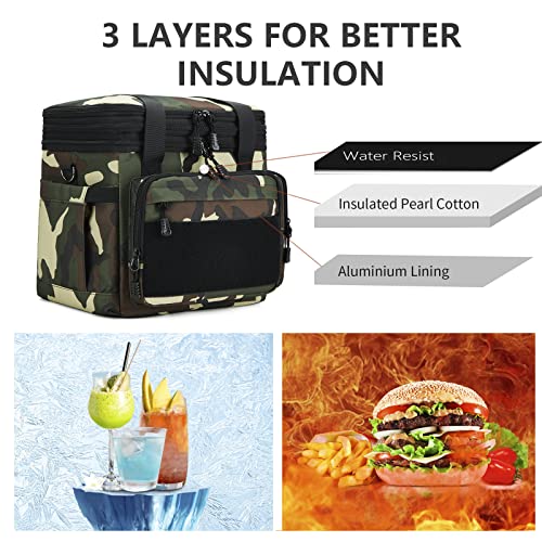 Gafetrey Large Tactical Lunch Box for Men, Insulated Lunch Bag, Thermal Lunchbox, Waterproof Cooler Bag, Dual Compartment Lunch, Camo Color