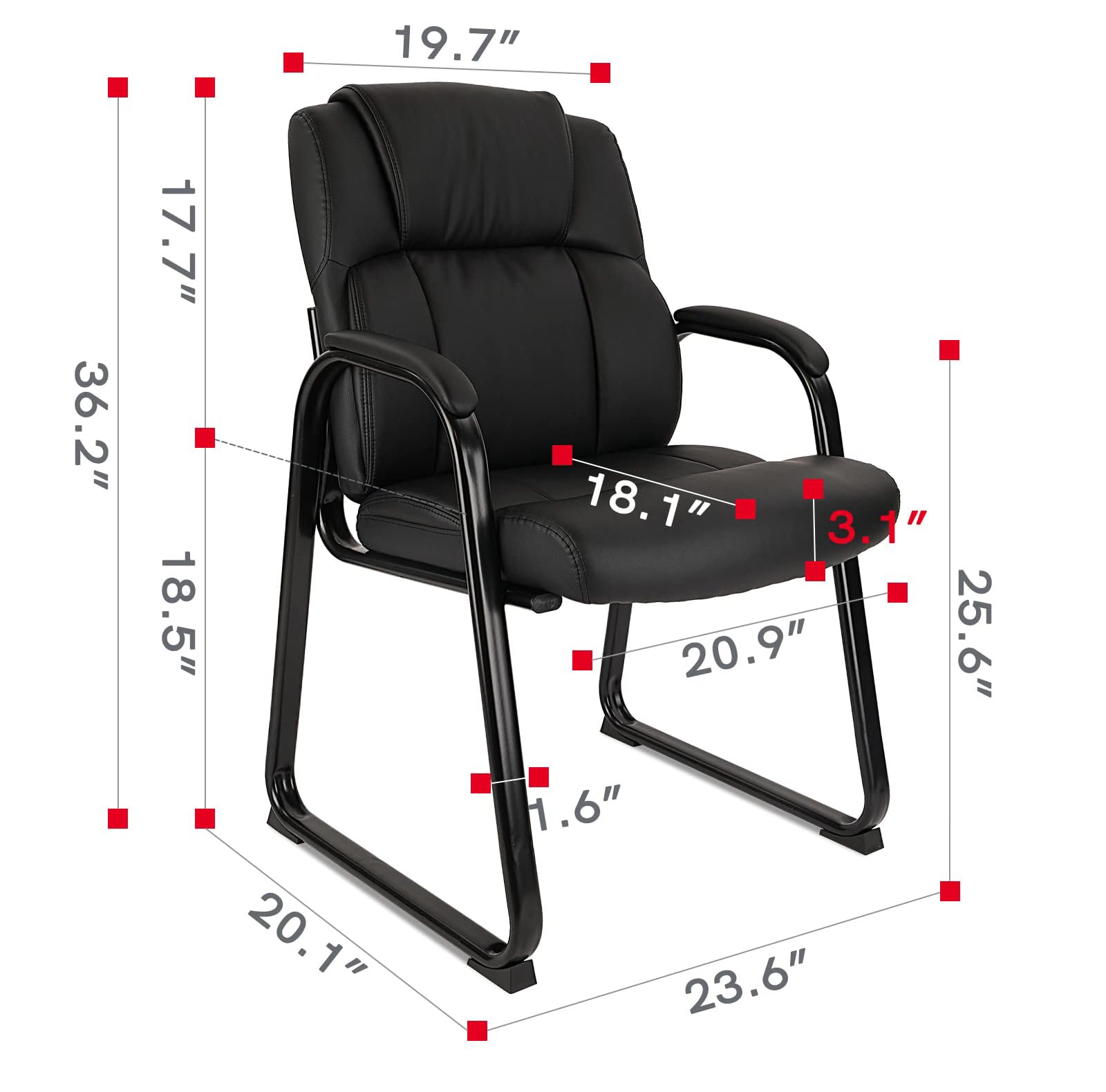 CLATINA Office Guest Chair Leather Reception Chair with Bonded Padded Arm Rest and Sled Base Desk Chair No Wheels for Reception Conference Waiting Room Side Office Home Black