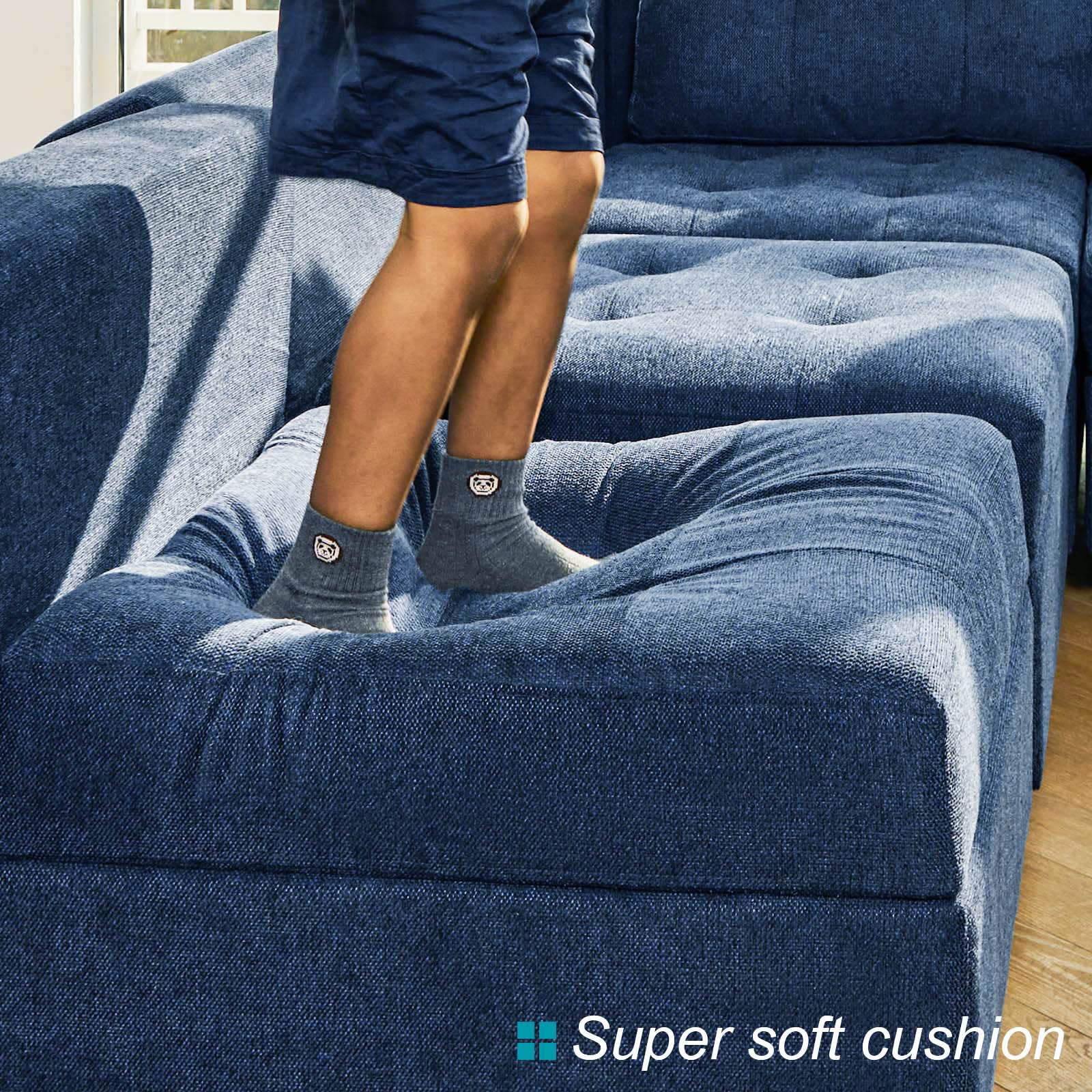 Belffin Modular U Shaped Sectional Sofa Couch with Reversible Chaises 6-seat Sectional Couch with Storage Seat Modular Sectional Set with Ottomans Blue
